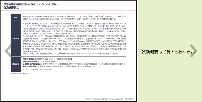 BRUIN-CLL-321試験における有効性と安全性｜製品関連情報｜ジャイパーカ®錠｜製品一覧｜日本新薬株式会社